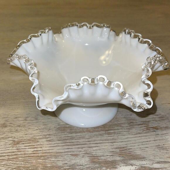 Fenton | Other | Vintage Fenton Silver Crest Ruffle Milk Glass Footed ...